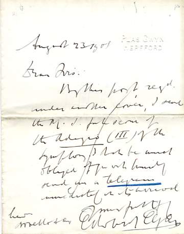 ELGAR, Sir Edward, letters, autographs, documents, manuscripts