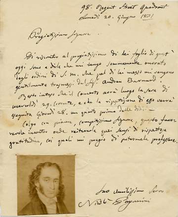 PAGANINI, Nicolo, letters, autographs, documents, manuscripts