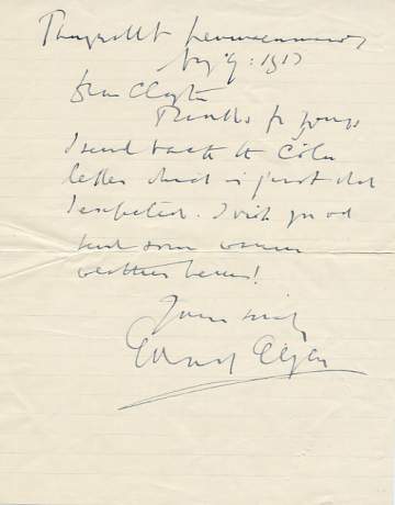 ELGAR, Sir Edward, letters, autographs, documents, manuscripts