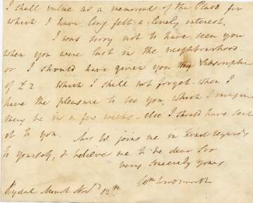 WORDSWORTH, William, letters, autographs, documents, manuscripts