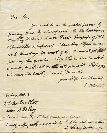 HAZLITT, William, letters, autographs, documents, manuscripts