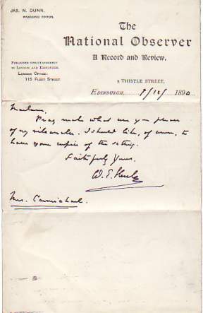 HENLEY, William Ernest, letters, autographs, documents, manuscripts