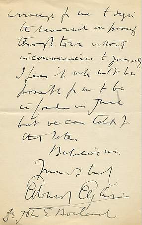 ELGAR, Sir Edward, letters, autographs, documents, manuscripts
