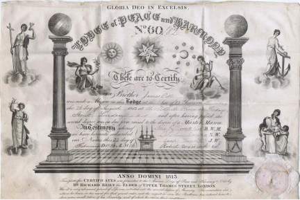 MASONIC CERTIFICATE, letters, autographs, documents, manuscripts
