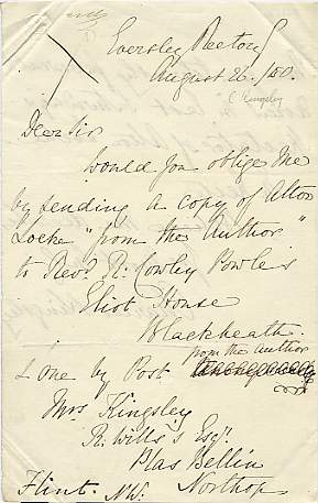 KINGSLEY, Charles, letters, autographs, documents, manuscripts