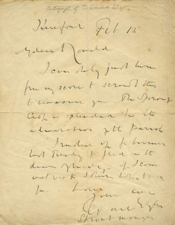 ELGAR, Sir Edward, letters, autographs, documents, manuscripts