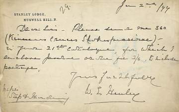 HENLEY, William Ernest, letters, autographs, documents, manuscripts