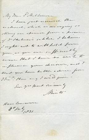 MINTO, Gilbert Elliot Murray Kynynmound, letters, autographs, documents ...