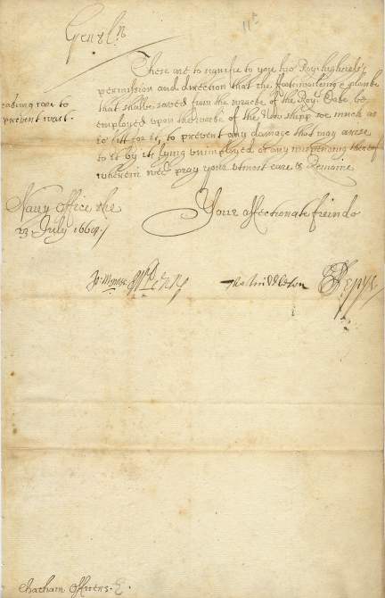 PEPYS, Samuel, letters, autographs, documents, manuscripts