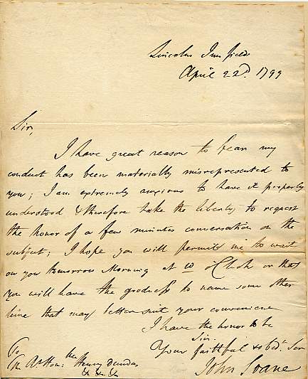 SOANE, Sir John, letters, autographs, documents, manuscripts