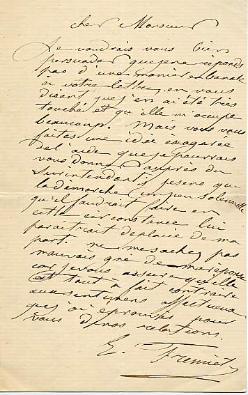 FREMIET, Emmanuel, letters, autographs, documents, manuscripts