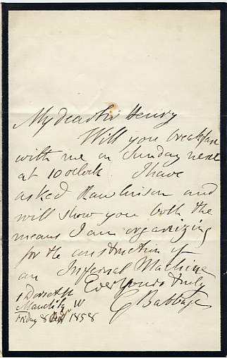 BABBAGE, Charles, letters, autographs, documents, manuscripts