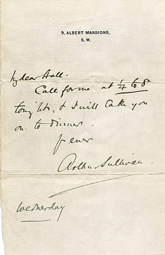 SULLIVAN, Sir Arthur, letters, autographs, documents, manuscripts