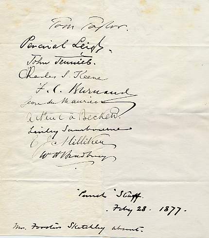 PUNCH STAFF, 28 February 1877, letters, autographs, documents, manuscripts