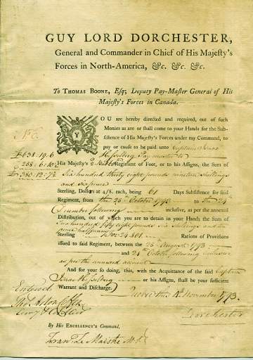 CARLETON, Sir Guy, Baron Dorchester, letters, autographs, documents ...